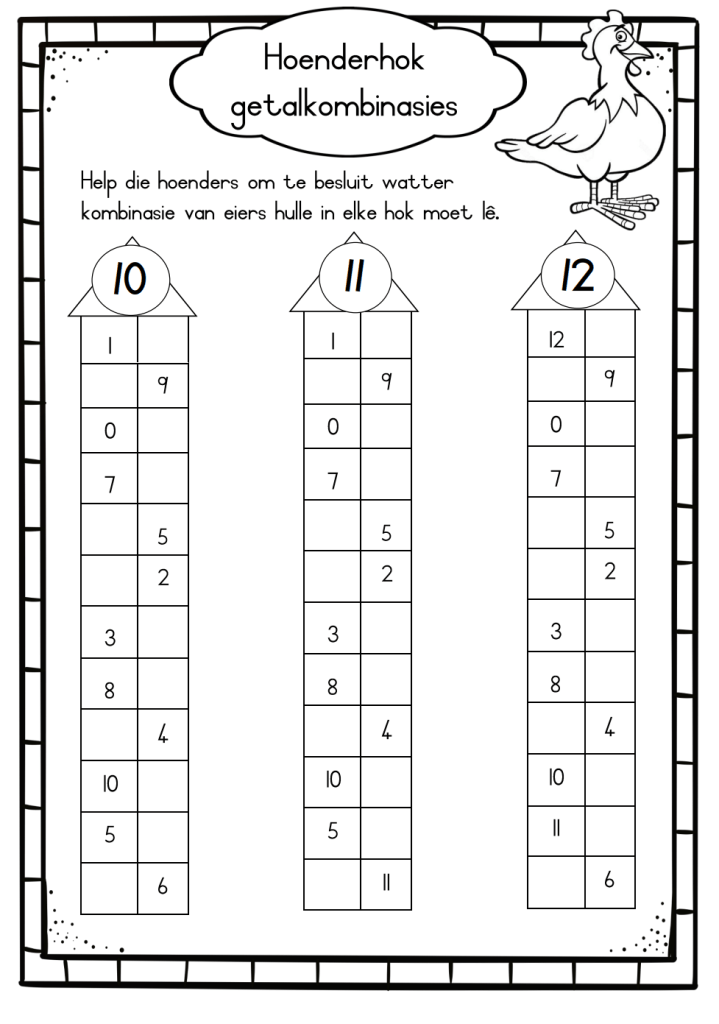 GRAAD 3 Hoenderhok getalkombinasies 10-30 werkkaarte - Juffrou 911