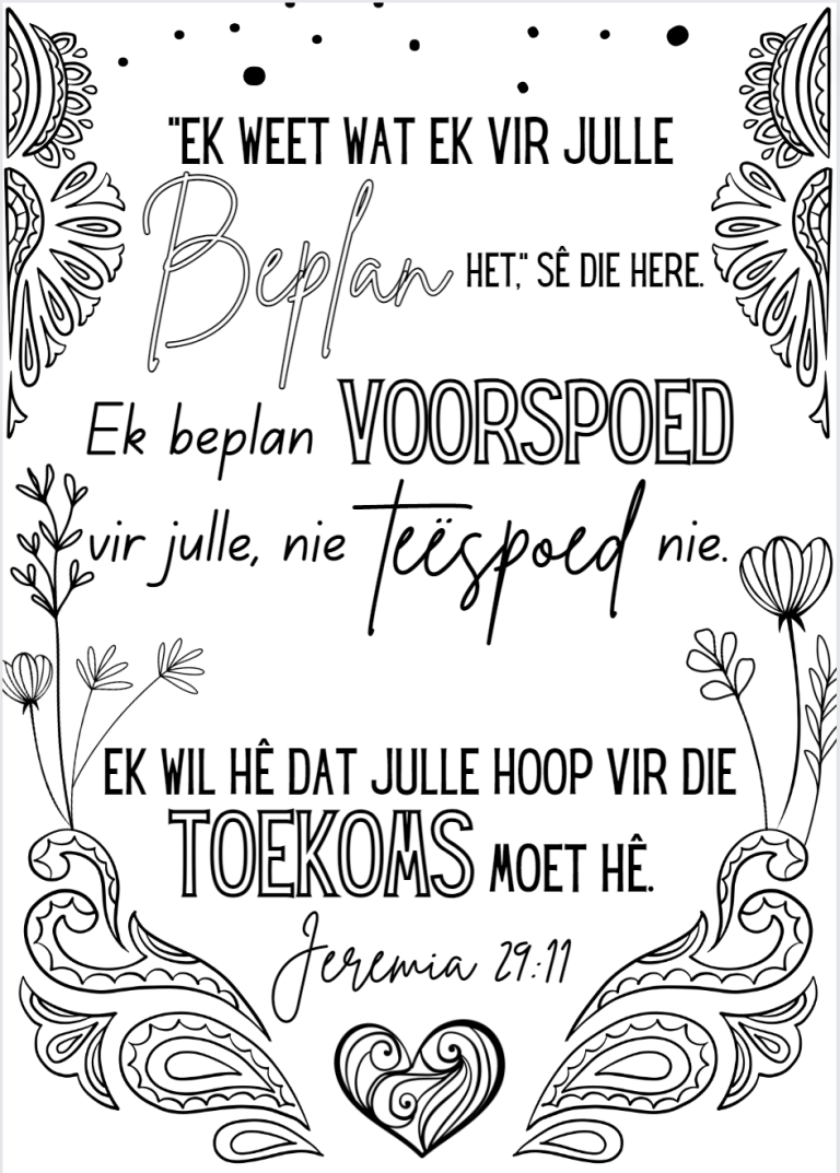 A4 Inkleur Bybelvers: Jeremia 29:11 - Juffrou 911