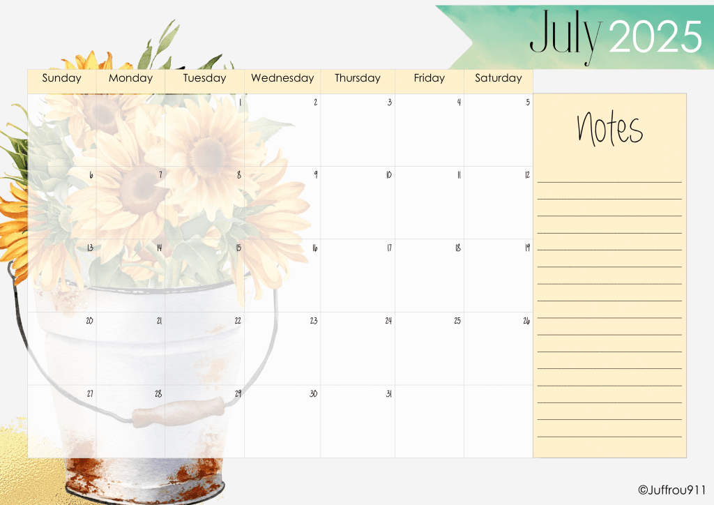 A3 Table calendar sunflower 2025 - Juffrou 911