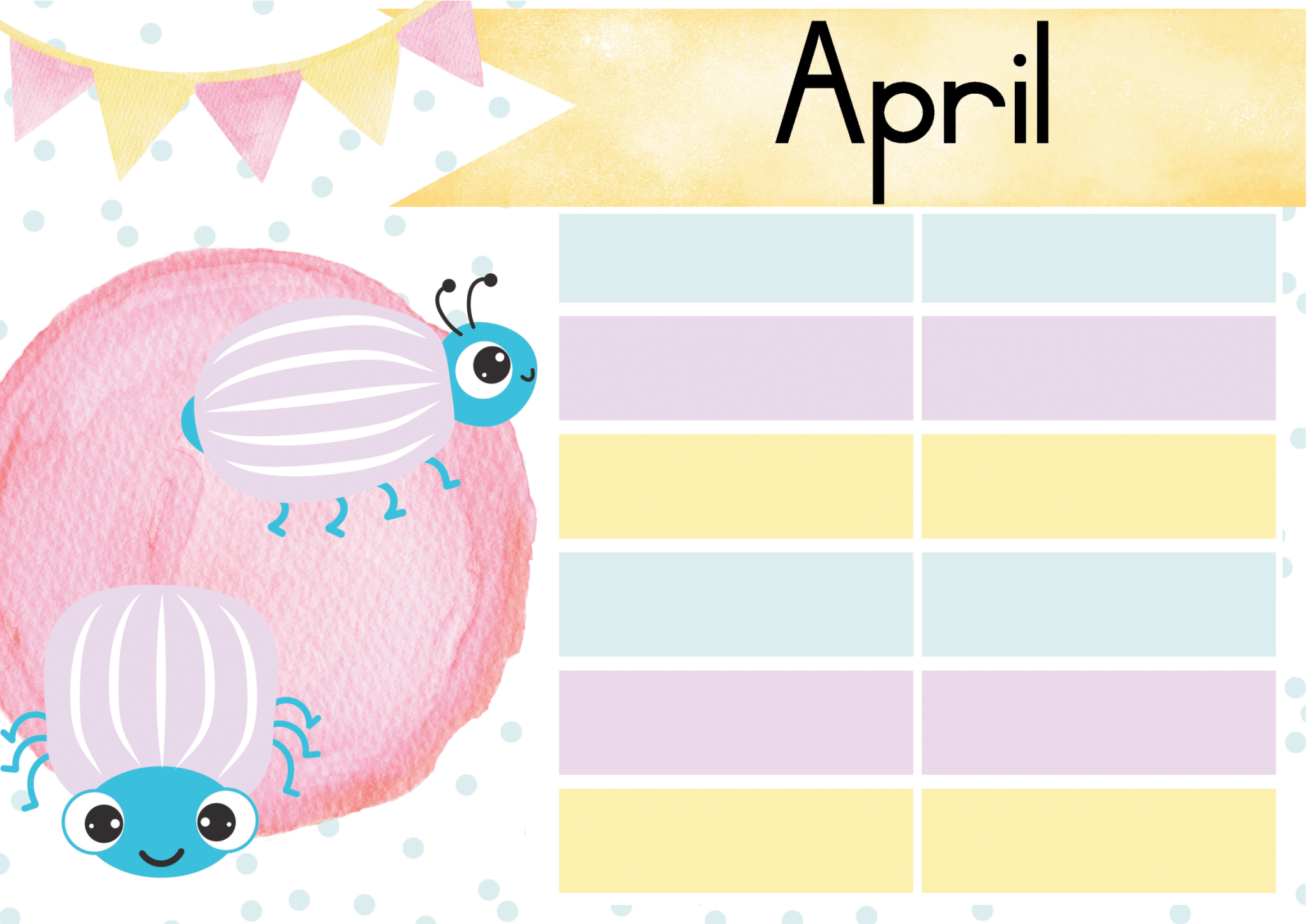 🐝🐞 Insekte verjaarsdagmuurkaarte A4 - Pastel - Juffrou 911