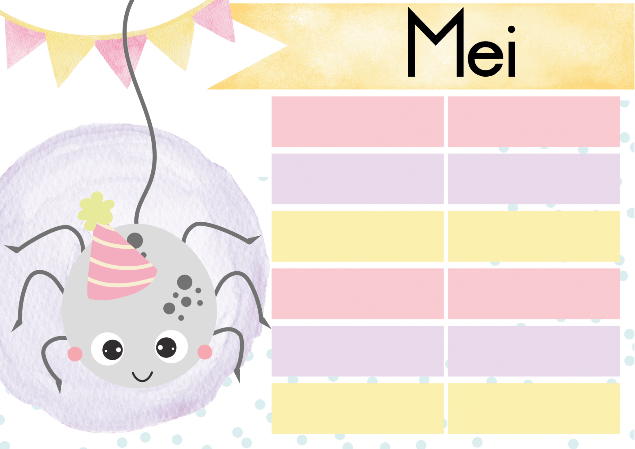 🐝🐞 Insekte verjaarsdagmuurkaarte A4 - Pastel - Juffrou 911