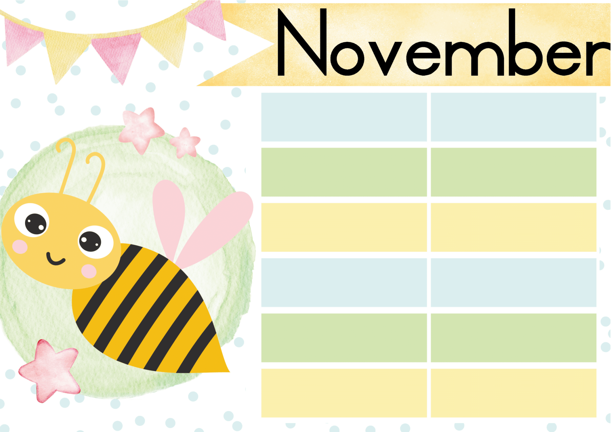 🐝🐞 Insekte verjaarsdagmuurkaarte A4 - Pastel - Juffrou 911