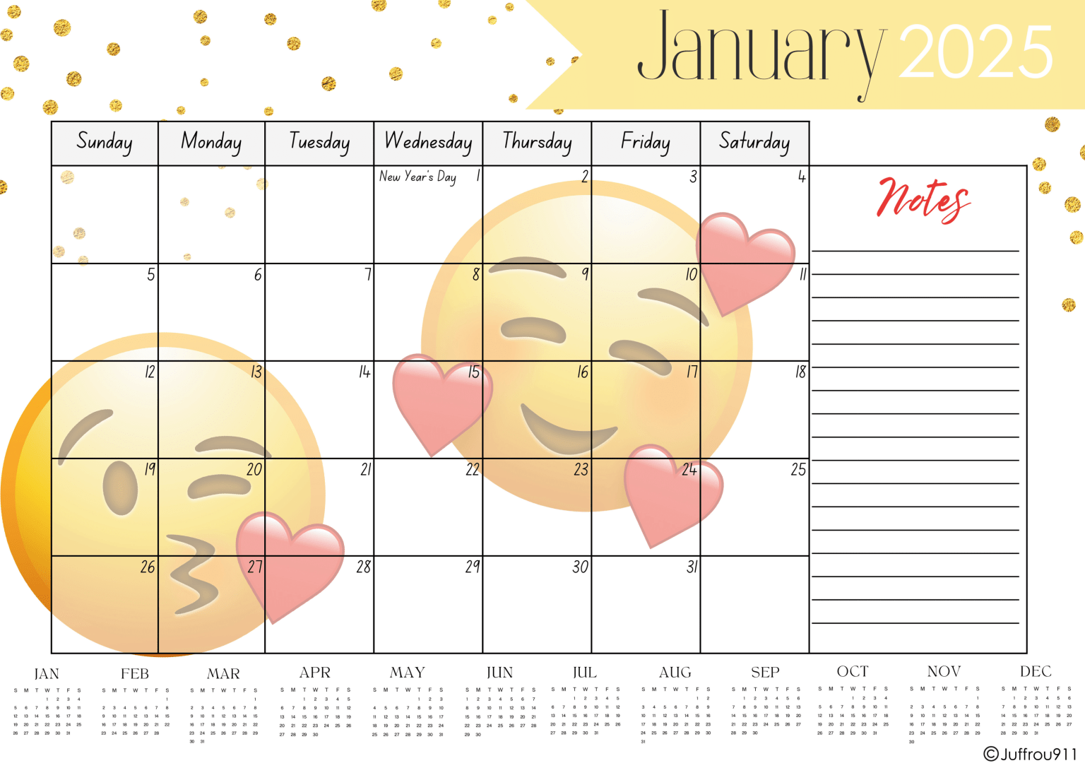 A3 Emoji desk calendar 2025 - Juffrou 911