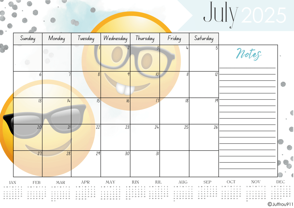 A3 Emoji desk calendar 2025 - Juffrou 911