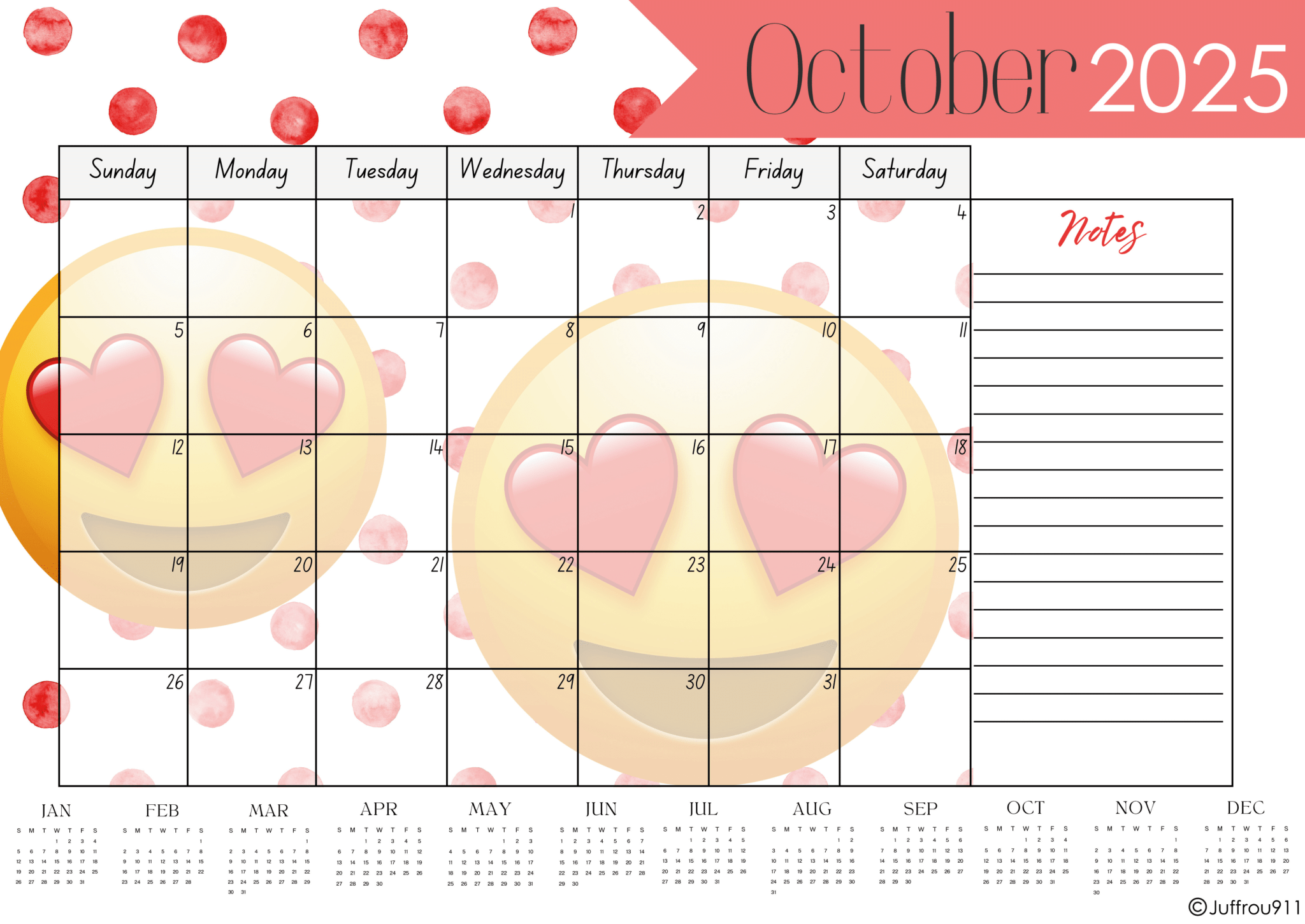 A3 Emoji desk calendar 2025 - Juffrou 911