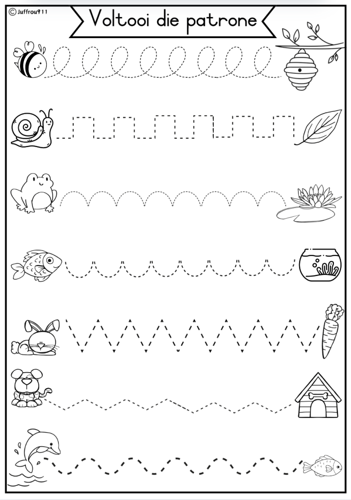 Knip en Patrone natrek aktiwiteite A4 - Juffrou 911