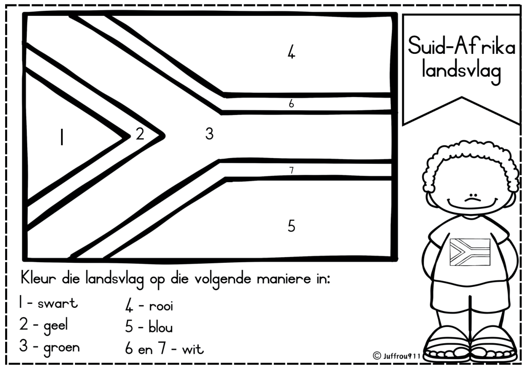 Suid-Afrika: Simbole, kultuur en landsvlag A4 (Swart en Wit) - Juffrou 911