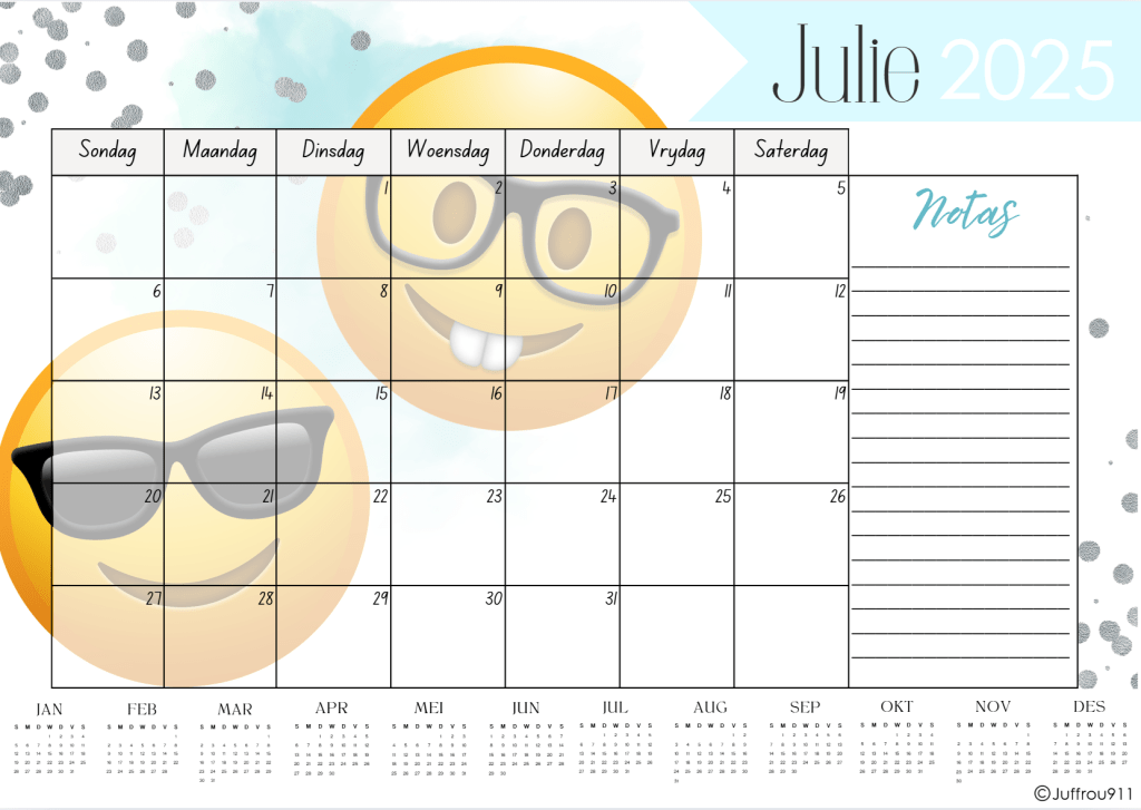 Emoji desk calendar A3 - 2025 - Juffrou 911