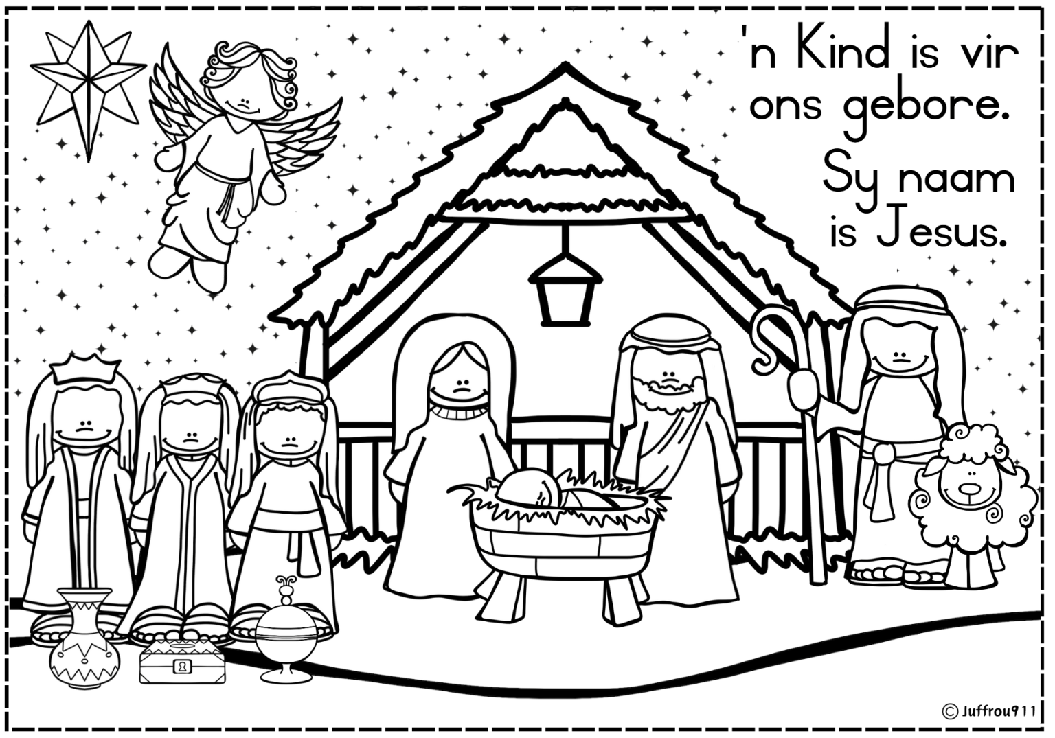 Gratis Jesus is gebore inkleurprent / Free Jesus is born colouring ...