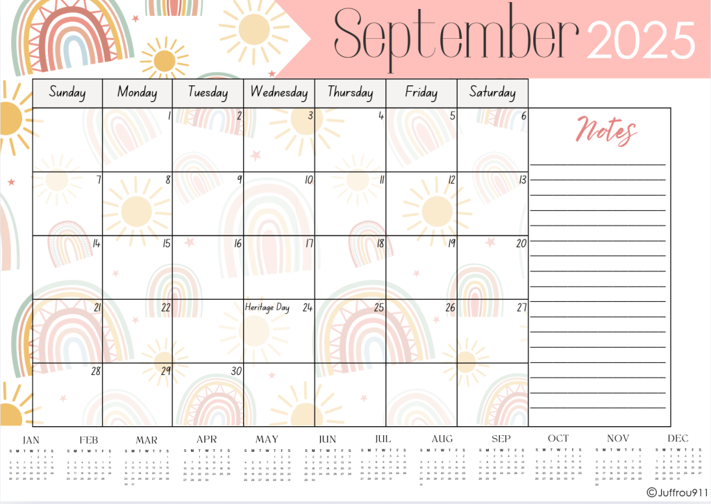 🎁 Boho Rainbow A3 desk calendar 2025 - Juffrou 911