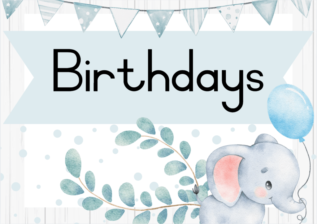 Elephant classroom theme - Watercolour - Juffrou 911